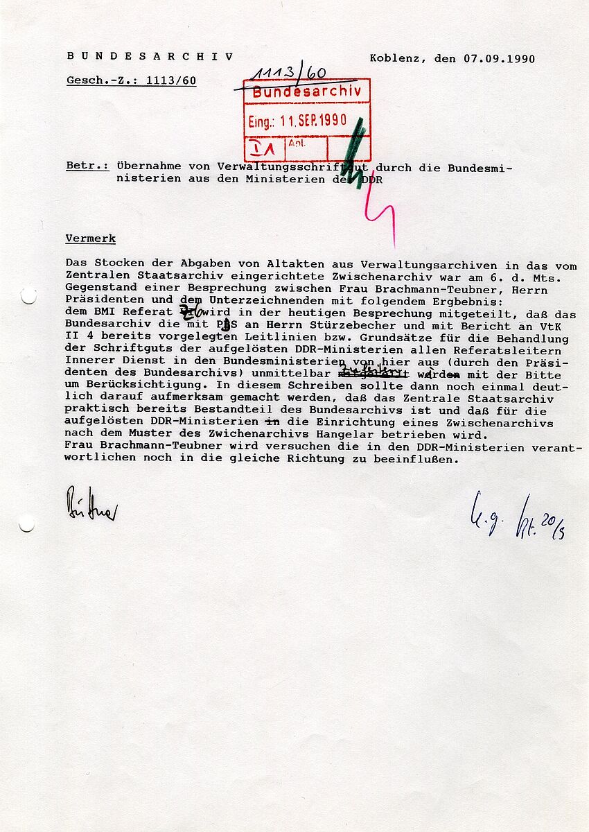 Vereinigung der Archive - Grundlagen und Meilensteine - Bundesarchiv