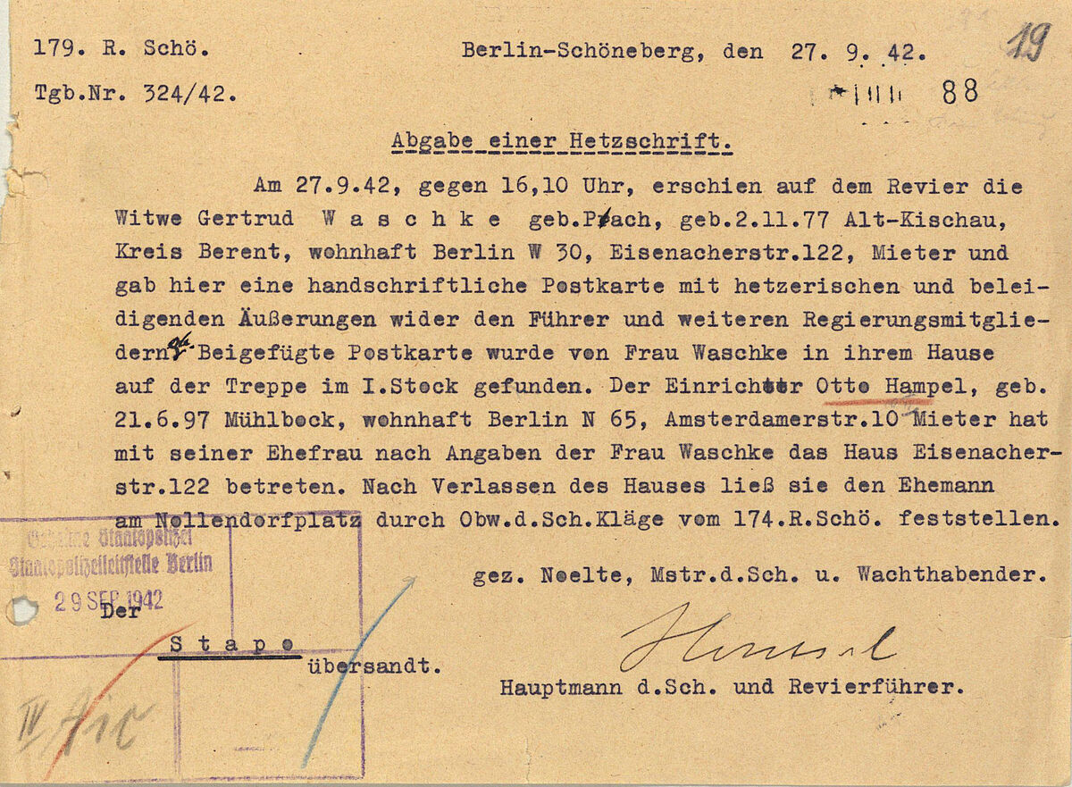 Otto und Elise Hampel und der Widerstand "einfacher" Leute gegen das NS ...